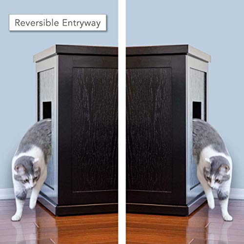 THE REFINED FELINE Cat Litter Box Enclosure Cabinet, Modern, Black Espresso, Adjustable Levelers, XLarge, Hidden Litter Cat Furniture with Drawer