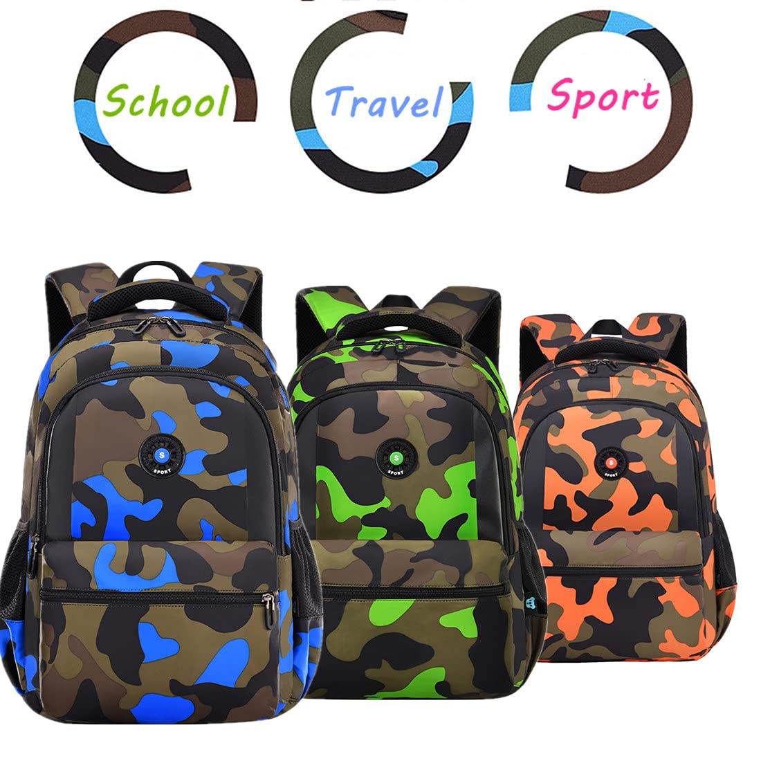 Ladyzone Camo School Backpack Lightweight Schoolbag Travel Camp Outdoor Daypack (Camo Orange) LZ003 One Size