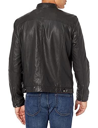 John Varvatos Star USA Men's Band Collar Leather Jacket, Black, X-Large