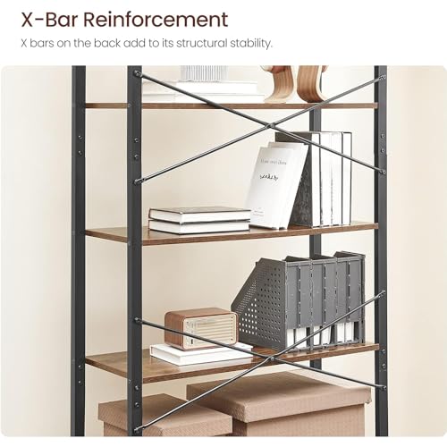 Fancial 6-Tier Tall Bookshelf, Large Bookcase with Steel Frame, Deep Book Shelf for Living Room, Home Office, Study, 11.8 x 31.5 x 73.2 Inches, Industrial Style, Rustic Brown and Black