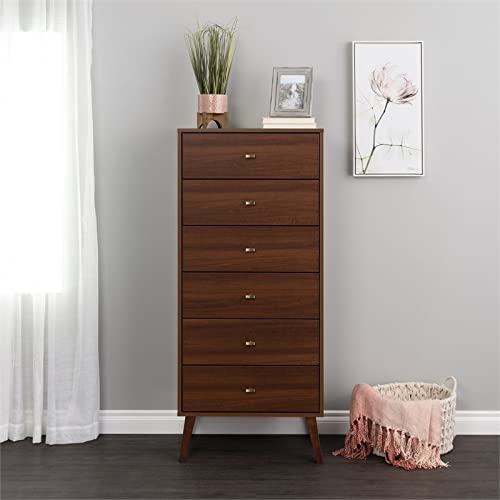 Prepac Milo Mid-Century 6 Drawer Tall Dresser Chest For Bedroom, Dresser, 16" D x 25" W x 56.25" H, Cherry