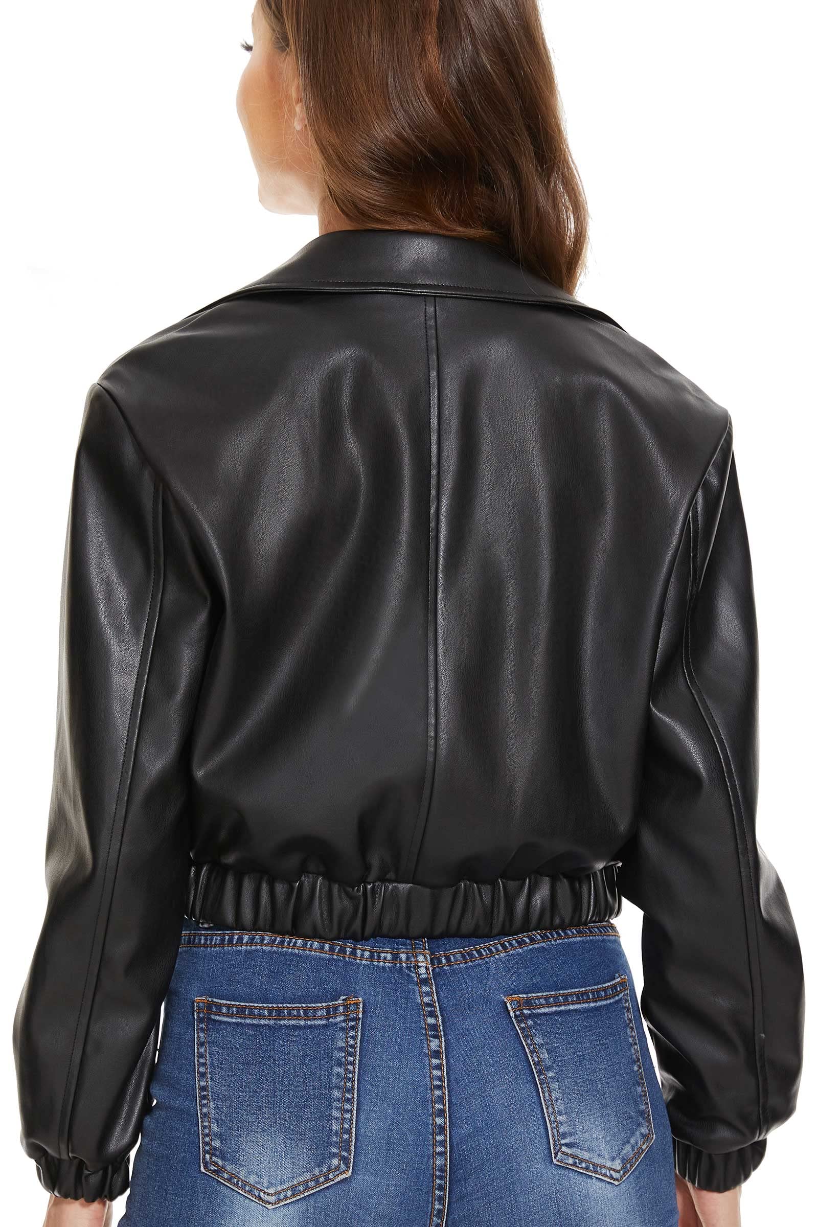 Fahsyee Faux Leather Jacket Women - Black Motorcycle Short Coat Moto Biker Blazer Plus Size Casual Pleather Jackets Fashion L