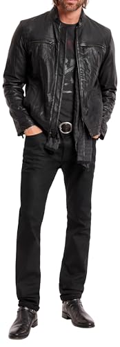John Varvatos Star USA Men's Band Collar Leather Jacket, Black, X-Large