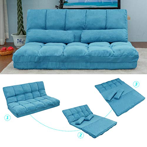 Sofa Floor Couch with Two Pillows, Adjustable Backrest, Adjusted to be Floor Sofa, Chaise Lounge or Sleepy Bed, Suitable for Almost Everywhere (Blue)