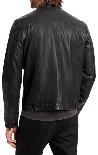 John Varvatos Star USA Men's Band Collar Leather Jacket, Black, X-Large