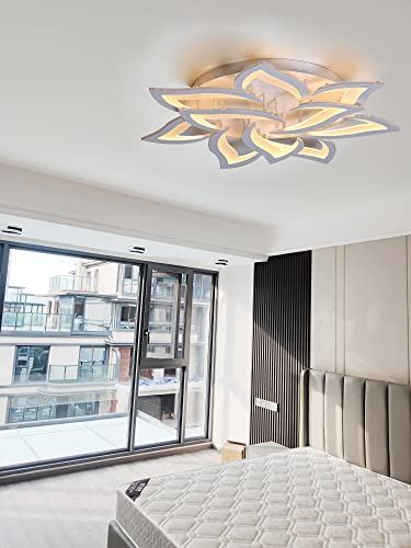 Modern Dimmable LED Ceiling Light Living Room Chandelier Metal Acrylic with Remote Control Flush Mount Ceiling Lamp Chic Design Kitchen Hanging Lamp Bedroom Painted Finish Pendant Lighting (33.4")