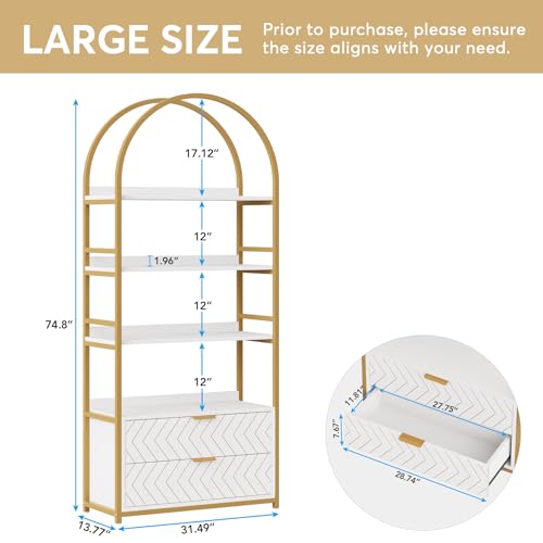 LITTLE TREE Bookshelf, 6-Tier Tall Bookcase with 2 Drawers and Open Storage Display Shelves