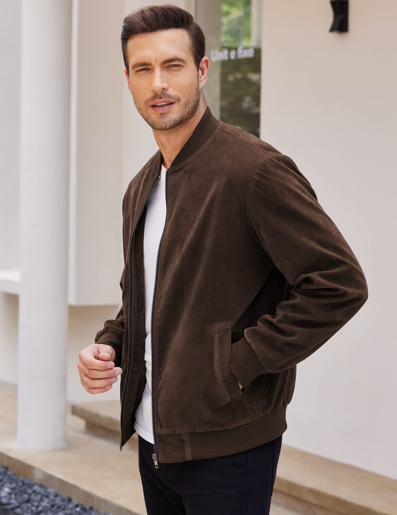 COOFANDY Men's Varsity Baseball Jacket Vintage Suede Faux Leather Trucker Jackets