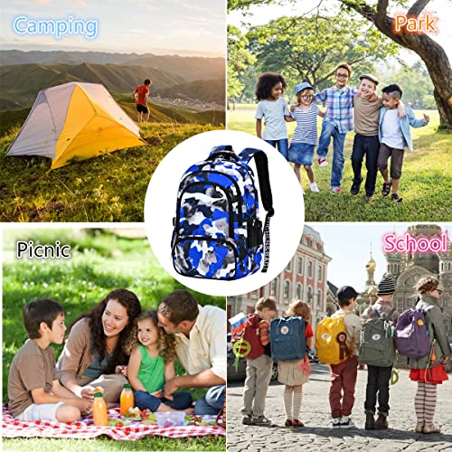 Yvechus Camo Backpack for Kids, Lightweight Camo Backpack Elementary Middle School Backpack Water Repellent Bookbag (Camo Blue 2 in 1)