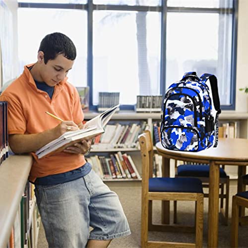 Yvechus Camo Backpack for Kids, Lightweight Camo Backpack Elementary Middle School Backpack Water Repellent Bookbag (Camo Blue 2 in 1)