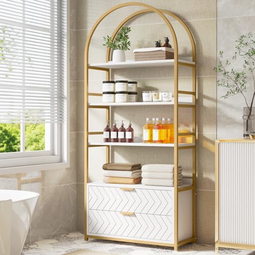 LITTLE TREE Bookshelf, 6-Tier Tall Bookcase with 2 Drawers and Open Storage Display Shelves