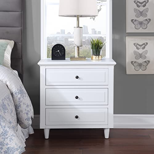 XD Designs Solid Wood Side End Table, 2-Drawer Night Stand with Storage Shelf, Bedside Nightstand, Accent Table for Bedroom Hallway Living Room (White)