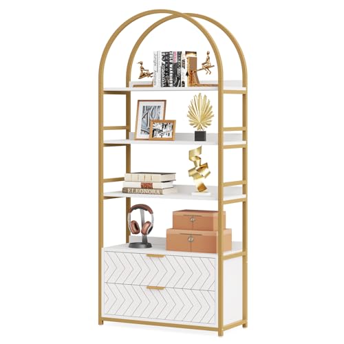 LITTLE TREE Bookshelf, 6-Tier Tall Bookcase with 2 Drawers and Open Storage Display Shelves