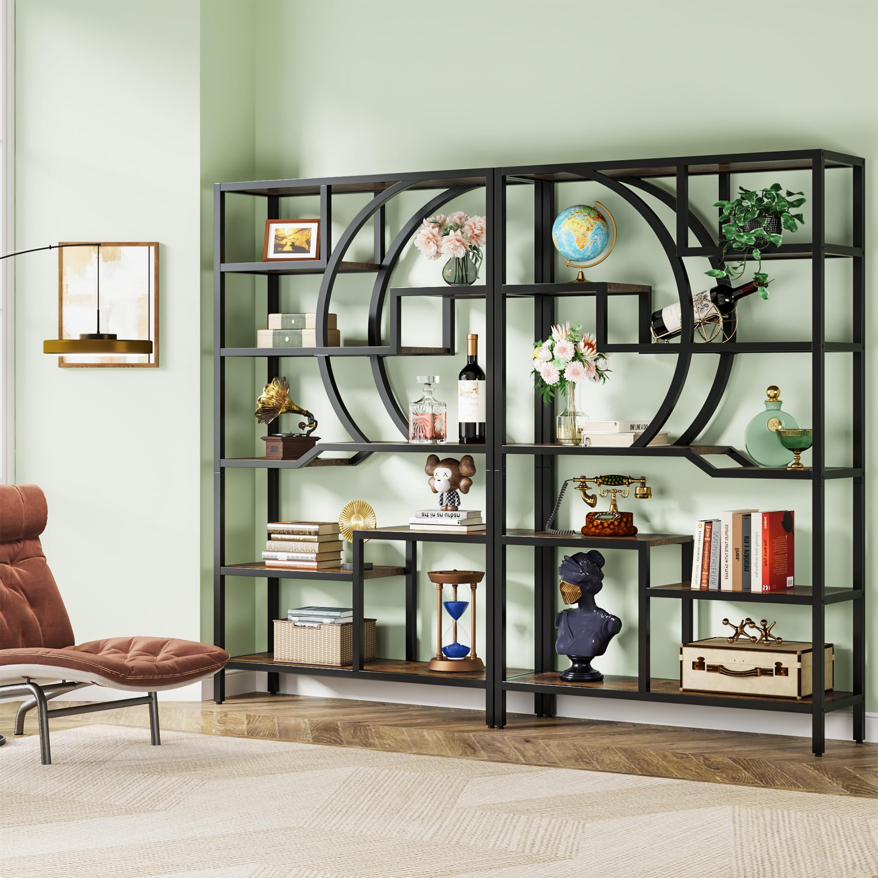 Tribesigns 69" Tall Bookshelf, Industrial 6-Tier Etagere Bookcase, Freestanding Open Book Shelves, Wood Storage Display Shelving Unit with 9 Open Shelves for Home Office, Rustic Brown