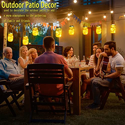Cooo 8 Pack Lanterns Solar Powered 30LED Mason Jar Lights,Waterproof Hanging Patio Porch Garden Yard Backyard Balcony Lawn Handmade Wall Lighting Fixtures Decor(Hangers&Jars included)-Warm White