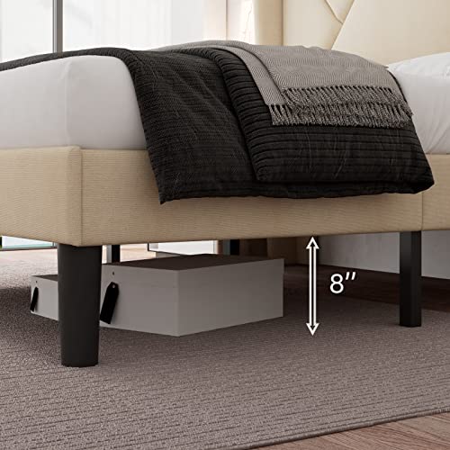 iPormis Queen Size Platform Bed Frame with Wingback, Geometric Upholstered Bed Frame with Headboard, Wood Slats Support, No Box Spring Required, Beige