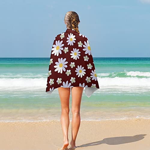 My Little Nest Bath Towels Quick Dry Bathroom Towels Daisy Floral Pattern Brown Absorbent Shower Towels Soft Hand Towel Wash Cloths for Spa Pool Hotel Gym 31" x 51"