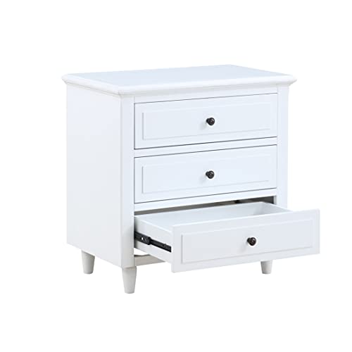 XD Designs Solid Wood Side End Table, 2-Drawer Night Stand with Storage Shelf, Bedside Nightstand, Accent Table for Bedroom Hallway Living Room (White)