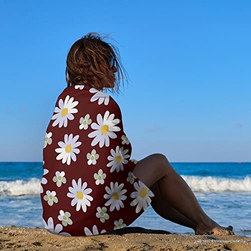 My Little Nest Bath Towels Quick Dry Bathroom Towels Daisy Floral Pattern Brown Absorbent Shower Towels Soft Hand Towel Wash Cloths for Spa Pool Hotel Gym 31" x 51"