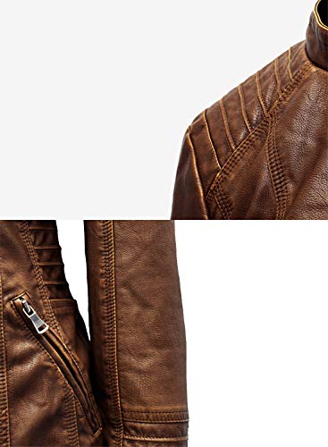 Hoffen Premium Vegan Leather Jacket for Women with Detachable Hood - Seitig Model (Caramel, XXL)