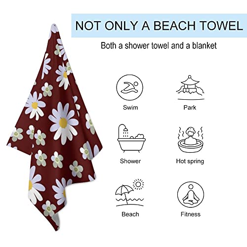 My Little Nest Bath Towels Quick Dry Bathroom Towels Daisy Floral Pattern Brown Absorbent Shower Towels Soft Hand Towel Wash Cloths for Spa Pool Hotel Gym 31" x 51"