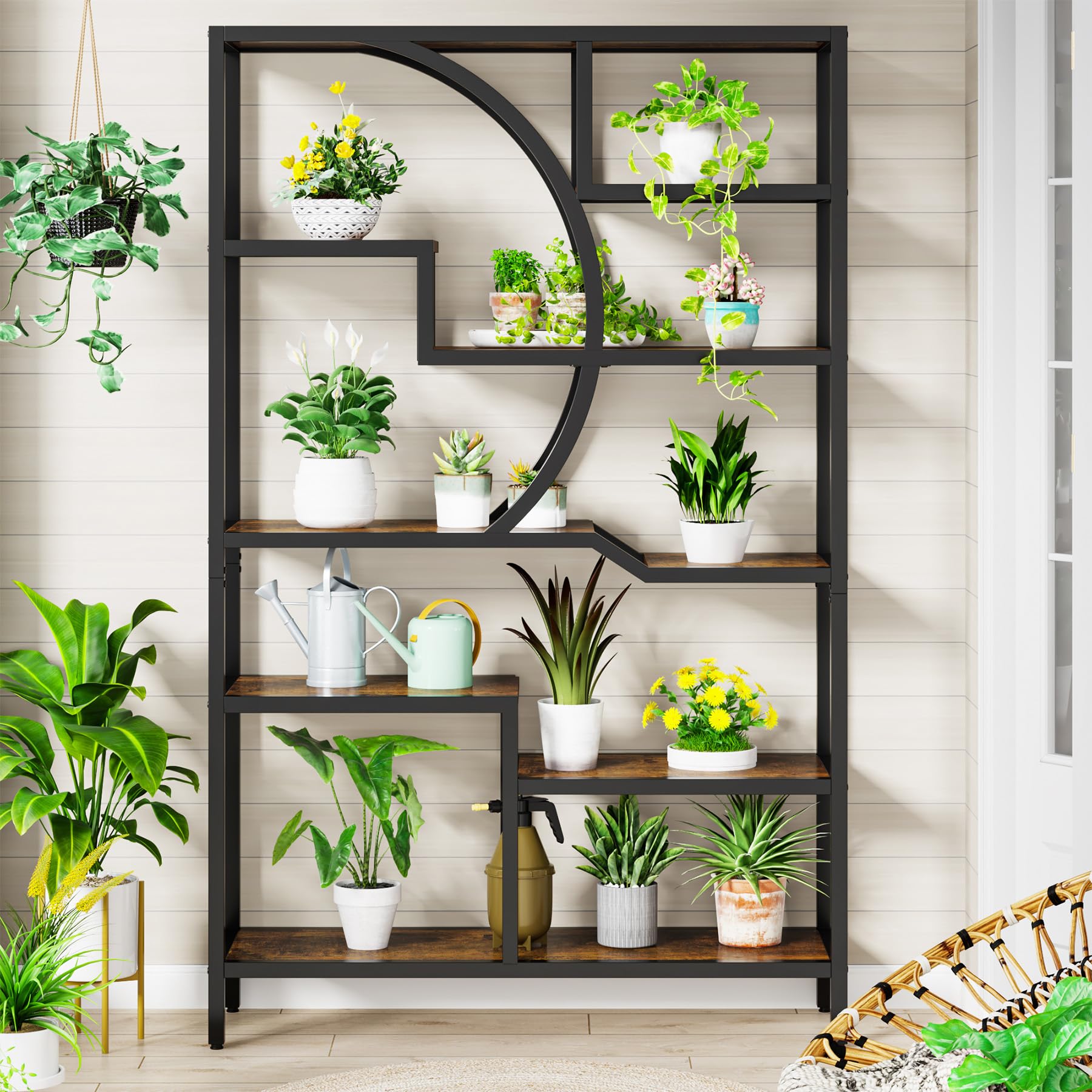 Tribesigns 69" Tall Bookshelf, Industrial 6-Tier Etagere Bookcase, Freestanding Open Book Shelves, Wood Storage Display Shelving Unit with 9 Open Shelves for Home Office, Rustic Brown