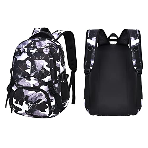 XLERHAZO School Backpack Camouflage Backpack Water Repellent Casual Daypack Lightweight Bookbags for Boys Girls (AX Camo Black)