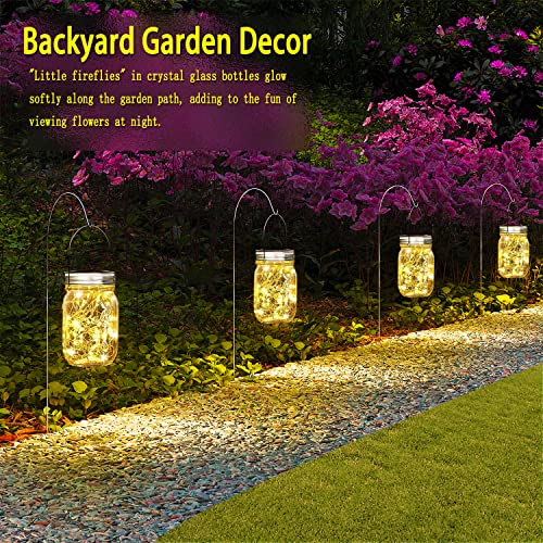 Cooo 8 Pack Lanterns Solar Powered 30LED Mason Jar Lights,Waterproof Hanging Patio Porch Garden Yard Backyard Balcony Lawn Handmade Wall Lighting Fixtures Decor(Hangers&Jars included)-Warm White