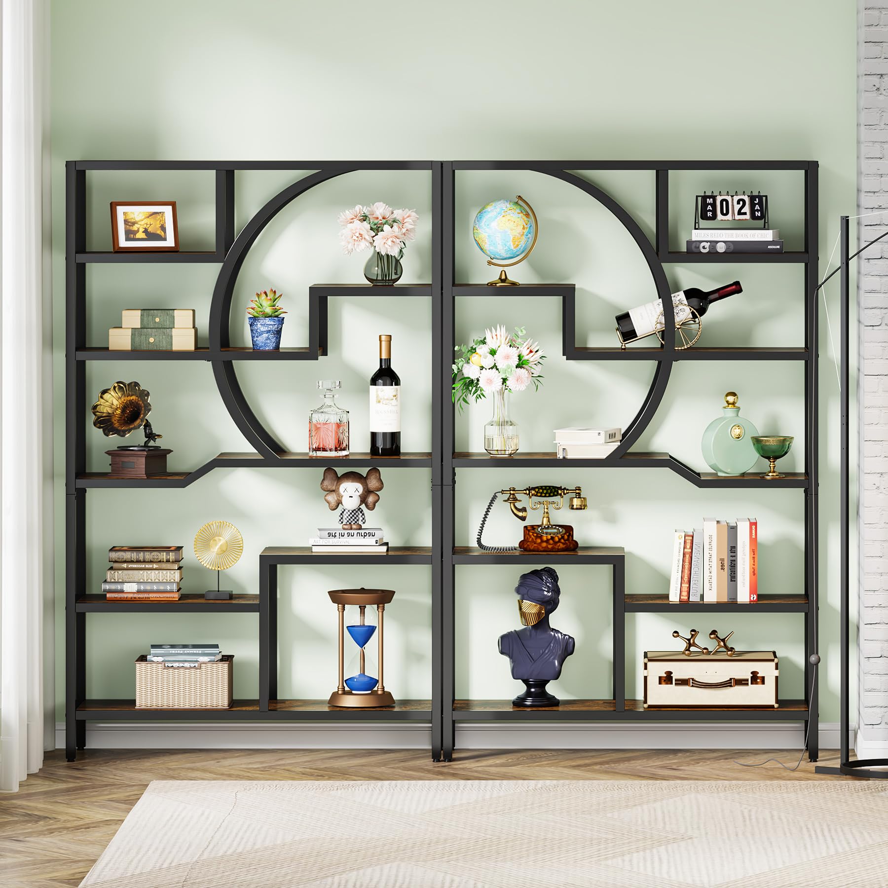Tribesigns 69" Tall Bookshelf, Industrial 6-Tier Etagere Bookcase, Freestanding Open Book Shelves, Wood Storage Display Shelving Unit with 9 Open Shelves for Home Office, Rustic Brown