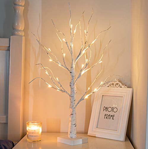 PEIDUO Easter Decorations for The Home, Easter Tree Battery Powered Timer, Lighted Birch Tree with LED Lights, Artificial Tree Lamp for Easter Home Decor (2FT Warm White)