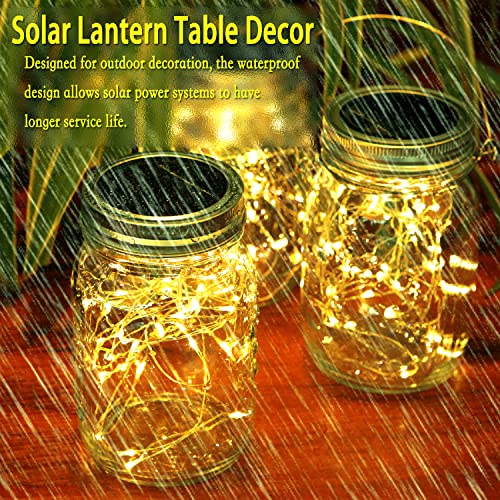 Cooo 8 Pack Lanterns Solar Powered 30LED Mason Jar Lights,Waterproof Hanging Patio Porch Garden Yard Backyard Balcony Lawn Handmade Wall Lighting Fixtures Decor(Hangers&Jars included)-Warm White