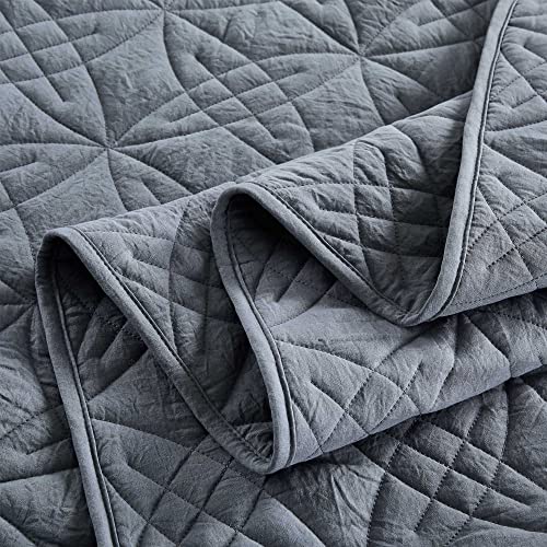Peace nest 3 Piece Quilted Coverlet Set King Size Lightweight, All Season Bedspread Bed Cover with Pillow Shams, Dark Gray((106"X90")