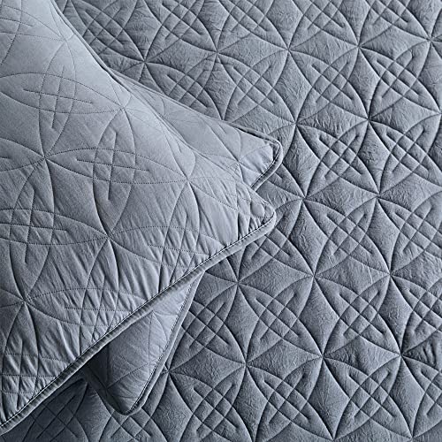 Peace nest 3 Piece Quilted Coverlet Set King Size Lightweight, All Season Bedspread Bed Cover with Pillow Shams, Dark Gray((106"X90")