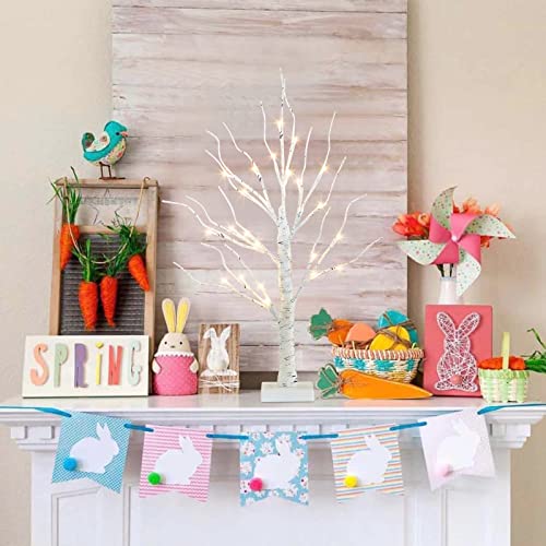 PEIDUO Easter Decorations for The Home, Easter Tree Battery Powered Timer, Lighted Birch Tree with LED Lights, Artificial Tree Lamp for Easter Home Decor (2FT Warm White)