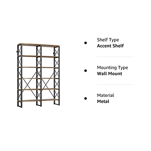 IRONCK Industrial Bookshelf Double Wide 6-Tier, Open Large Bookcase, Wood and Metal Bookshelves for Home Office, Easy Assembly
