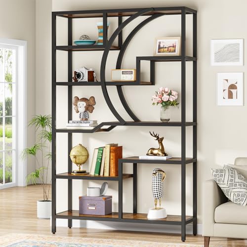 Tribesigns 69" Tall Bookshelf, Industrial 6-Tier Etagere Bookcase, Freestanding Open Book Shelves, Wood Storage Display Shelving Unit with 9 Open Shelves for Home Office, Rustic Brown