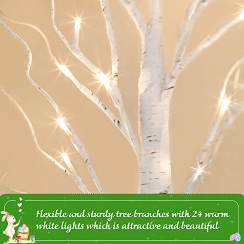 PEIDUO Easter Decorations for The Home, Easter Tree Battery Powered Timer, Lighted Birch Tree with LED Lights, Artificial Tree Lamp for Easter Home Decor (2FT Warm White)