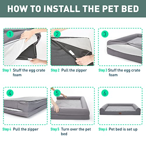 Eterish Large Orthopedic Dog Bed for Medium, Large Dogs up to 75 lbs, 3 inches Thick Egg-Crate Foam Bolster Dog Sofa Couch with Removable Cover, Pet Bed Machine Washable, Grey