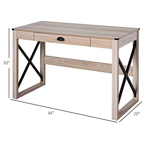 HOMCOM Home Office Computer Desk, Rustic Writing Desk, Farmhouse Workstation with Storage Drawer, X-Frame