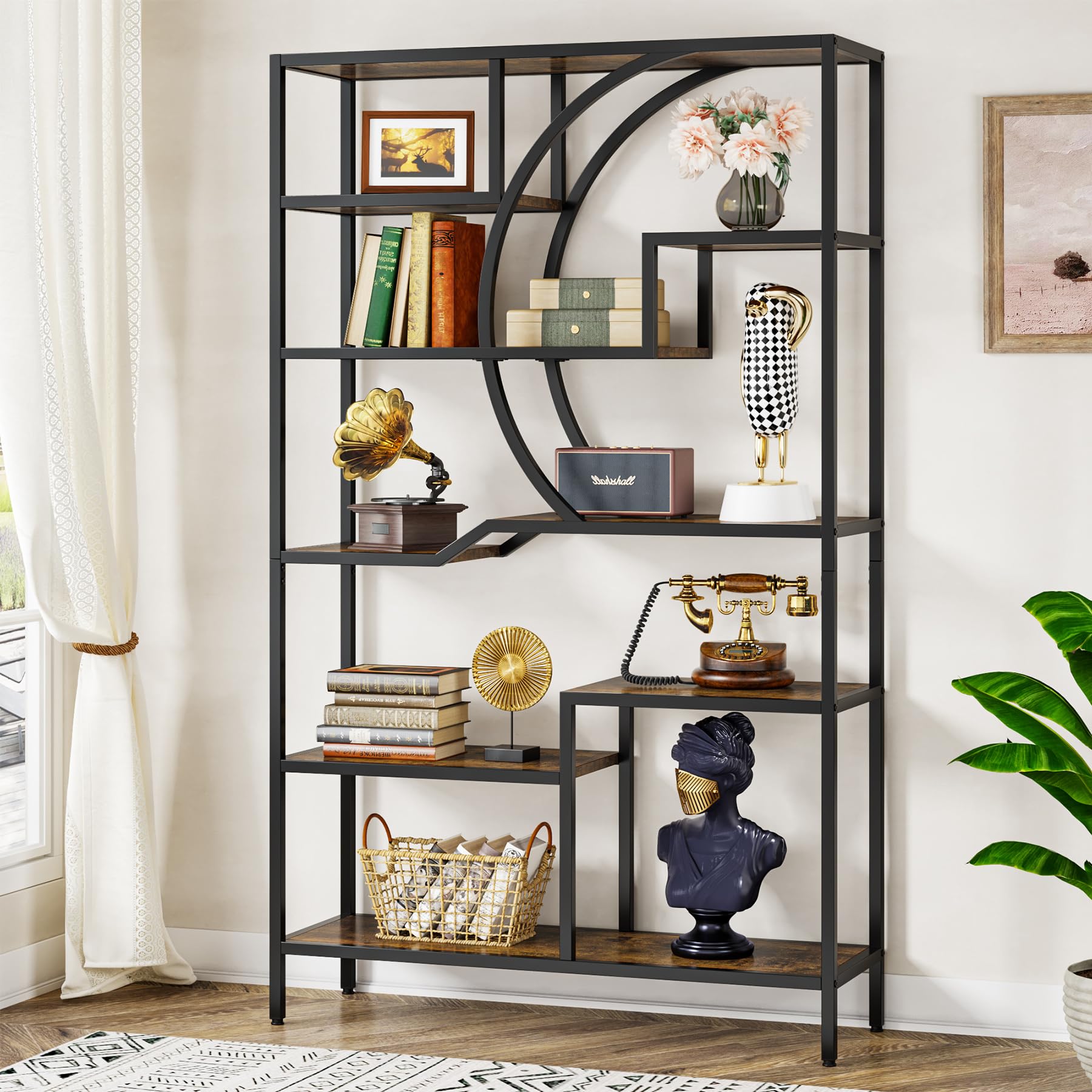 Tribesigns 69" Tall Bookshelf, Industrial 6-Tier Etagere Bookcase, Freestanding Open Book Shelves, Wood Storage Display Shelving Unit with 9 Open Shelves for Home Office, Rustic Brown