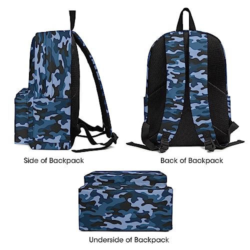 Lightweight Camo Boys School Backpack, Classic Bassic Bookbag for Middle School Students, Cute Camoflauge Patterned Casual Daypack for College, Travel, Work with 15-Inch Laptop Compartment, 17 IN