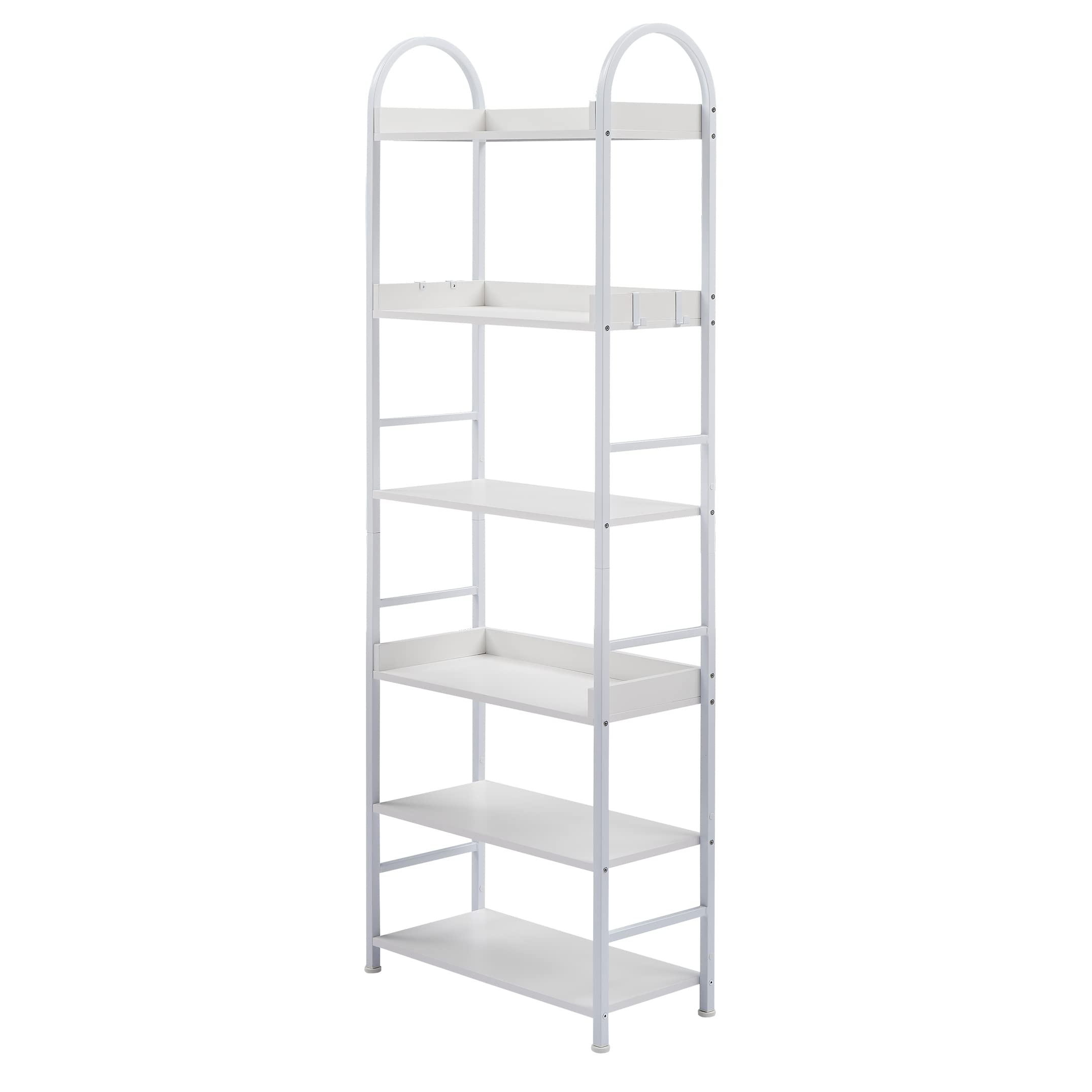 Bellemave 6-Tier Bookcase Freestanding Bookshelf with MDF Board & Round Top Frame, Narrow Rectangular Storage Shelves Adjustable Foot Pads for Living Room, Small Spaces (White) Narrow White (6-tier)