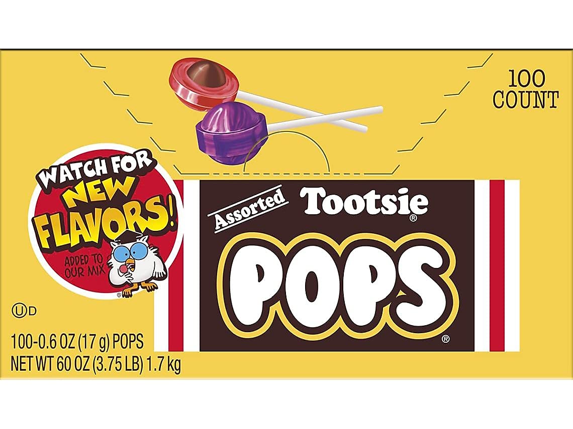 Tootsie 0508 Tootsie Pops, 0.6 oz, Assorted Flavors, 100/Box