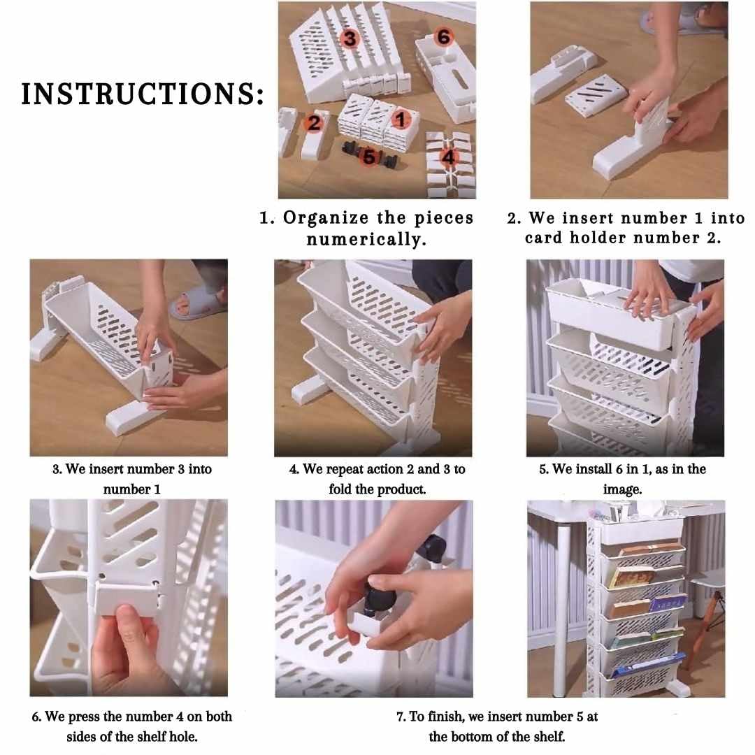 Multifunctional Storage for Books, White Rotating Shelf with 6 Levels, Plastic Bookcase on Wheels!