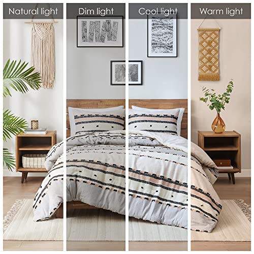 Hyde Lane Boho King Comforter Set ,Modern Farmhouse Tufted Bedding Sets, Cotton Top with Neutral Rustic Style Clipped Jacquard Stripes, 3-Pieces Including Matching Pillow Shams (104x90 Inches)