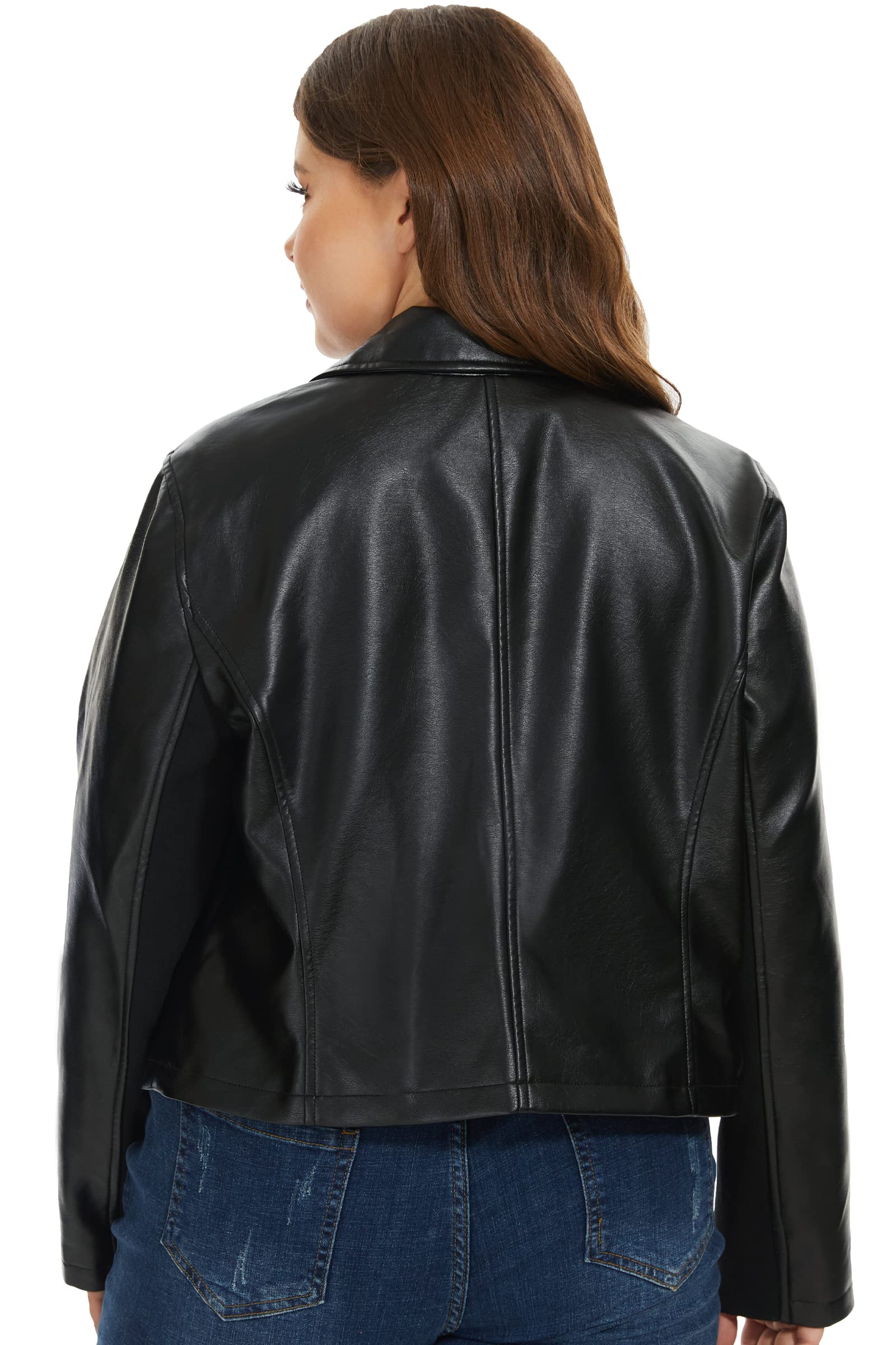 Fahsyee Women's Faux Leather Jackets - Black Zip Up Plus Size Motorcycle Short PU Moto Biker Outwear Fitted Slim Coat 4X