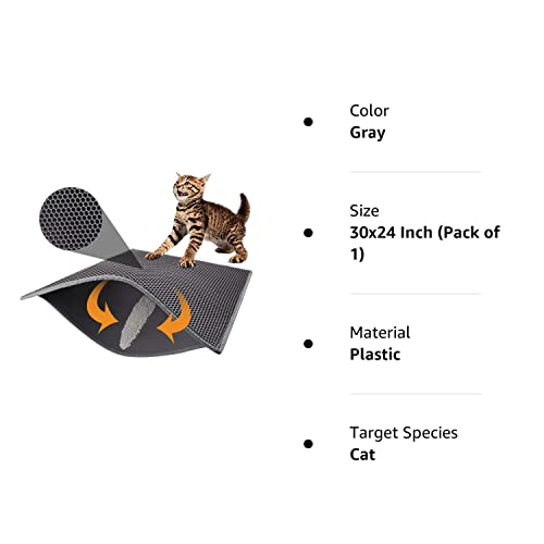 Pieviev Cat Litter Mat Double Layer Waterproof Urine Proof Trapping Mat 1 Pack (30''X24'', Gray)