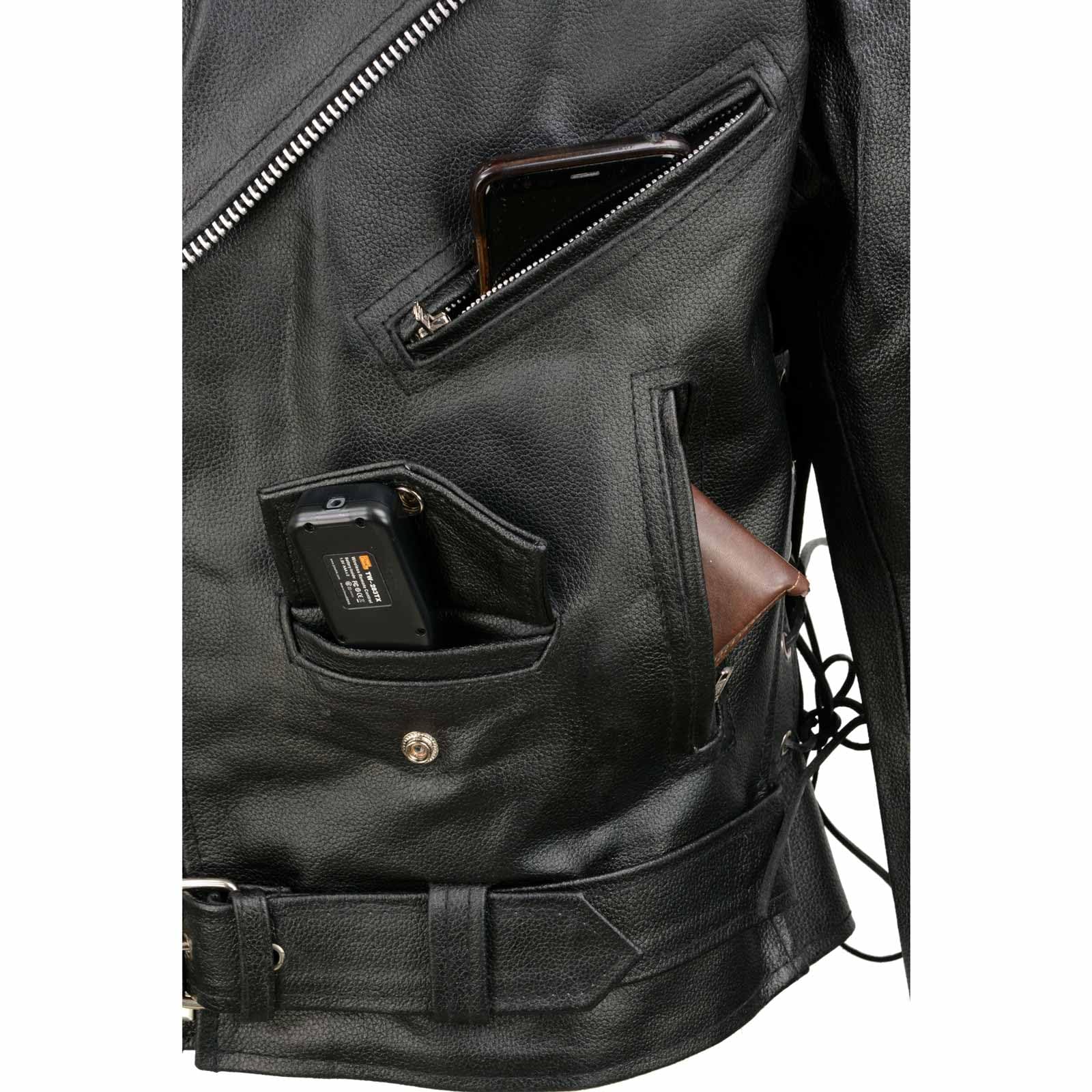 EVENT LEATHER EL5411 Men's Black Classic Side Lace Motorcycle Leather Jacket – Motorcycle Riding Jackets - X-Large