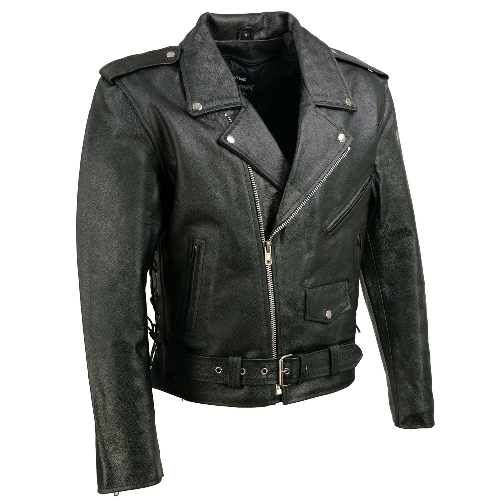 EVENT LEATHER EL5411 Men's Black Classic Side Lace Motorcycle Leather Jacket – Motorcycle Riding Jackets - X-Large