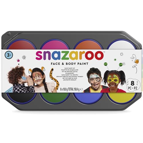 Snazaroo Face Paint Palette Kit, 8 x18.8g (0.6 Fl Oz), 8 Colours, Face Paint for Kids & Adults